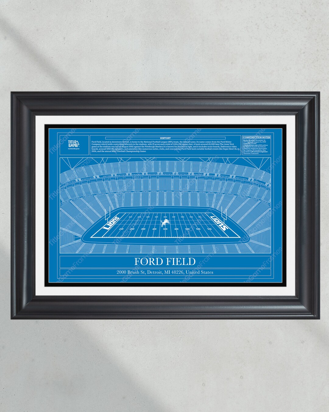 Detroit Lions Ford Field Stadium Blueprint Football Print - Etsy