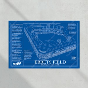 Brooklyn Dodgers Ebbets Field Stadium Ballpark Blueprint Baseball Wall ...