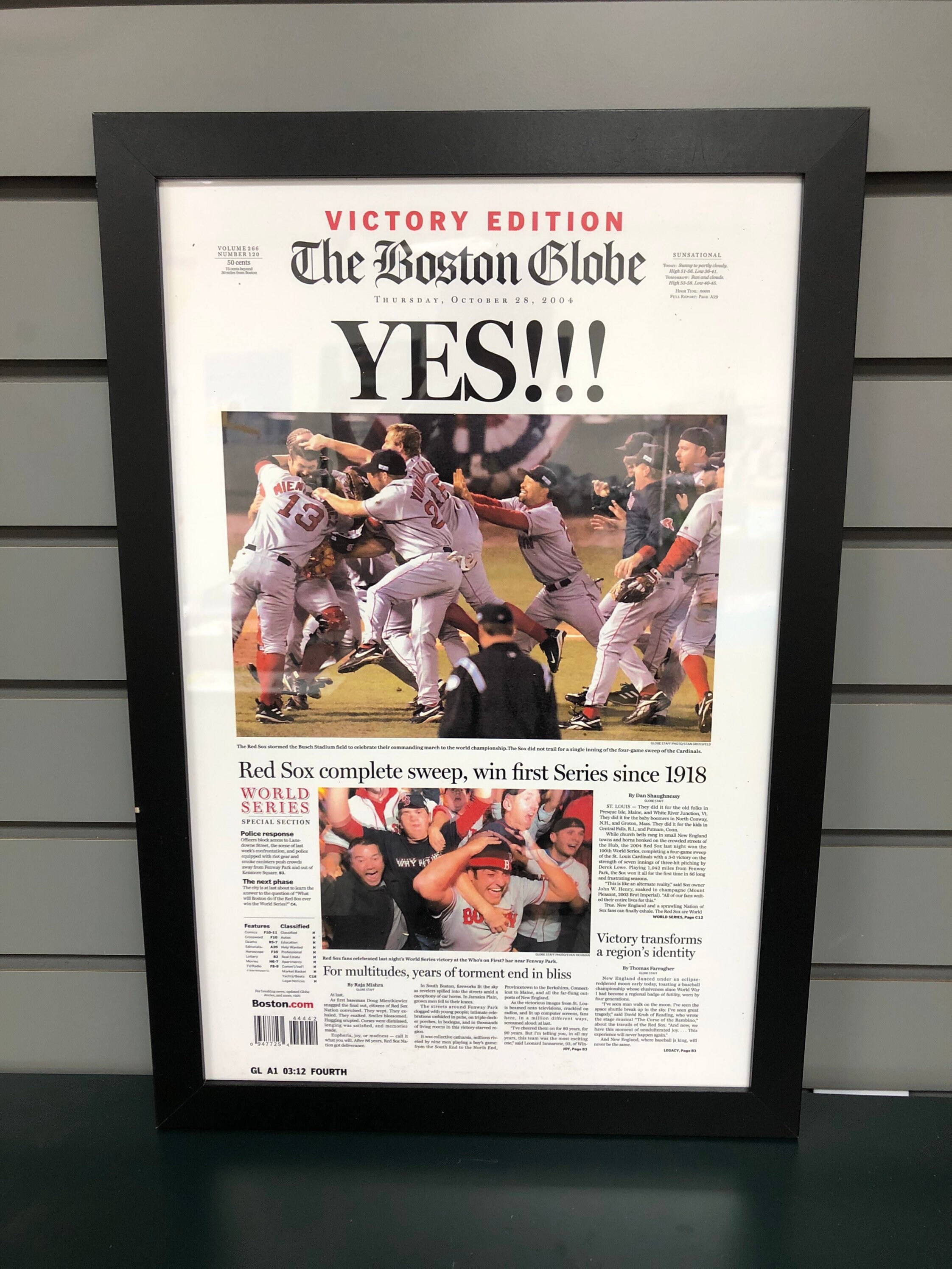 2004 Red Sox World Series Baseball Champions Framed Newspaper - Etsy