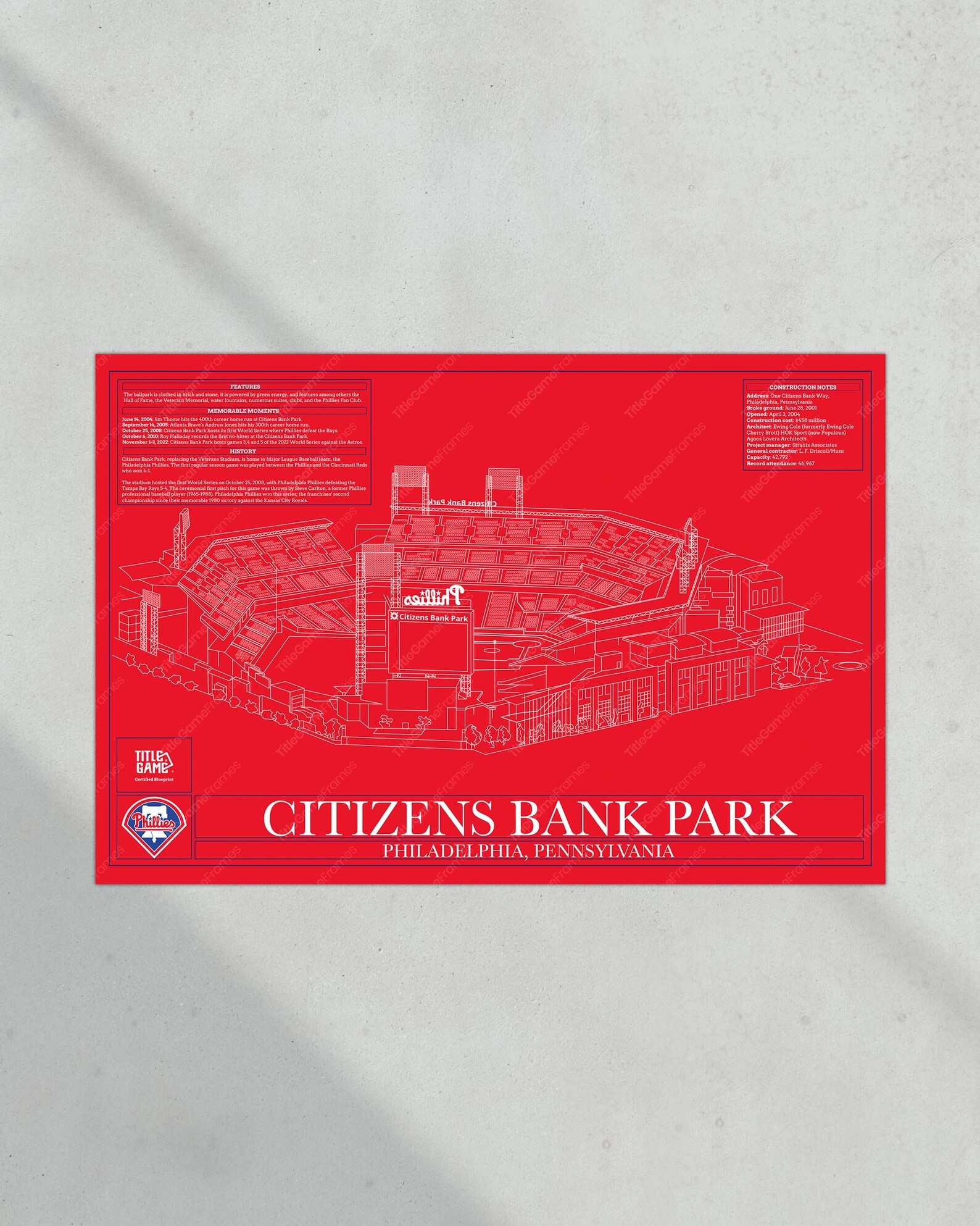 Philadelphia Phillies Citizens Bank Park Stadium Ballpark Blueprint ...