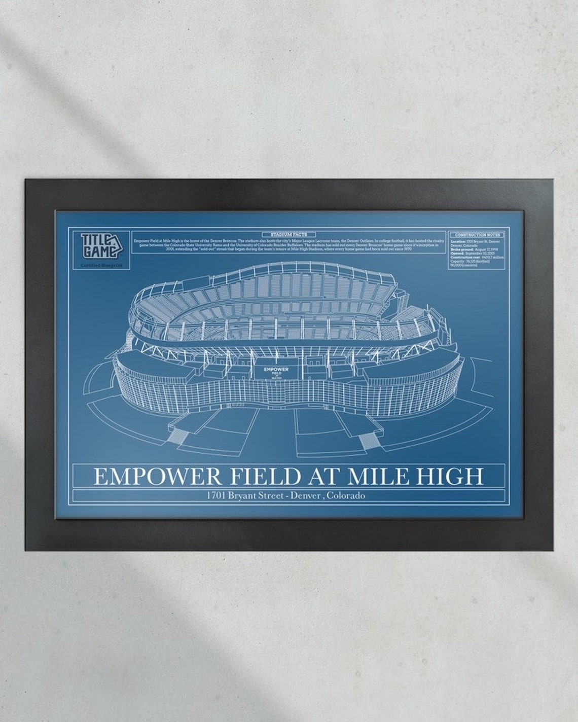 Denver Broncos Empower Field at Mile High Stadium Blueprint - Etsy
