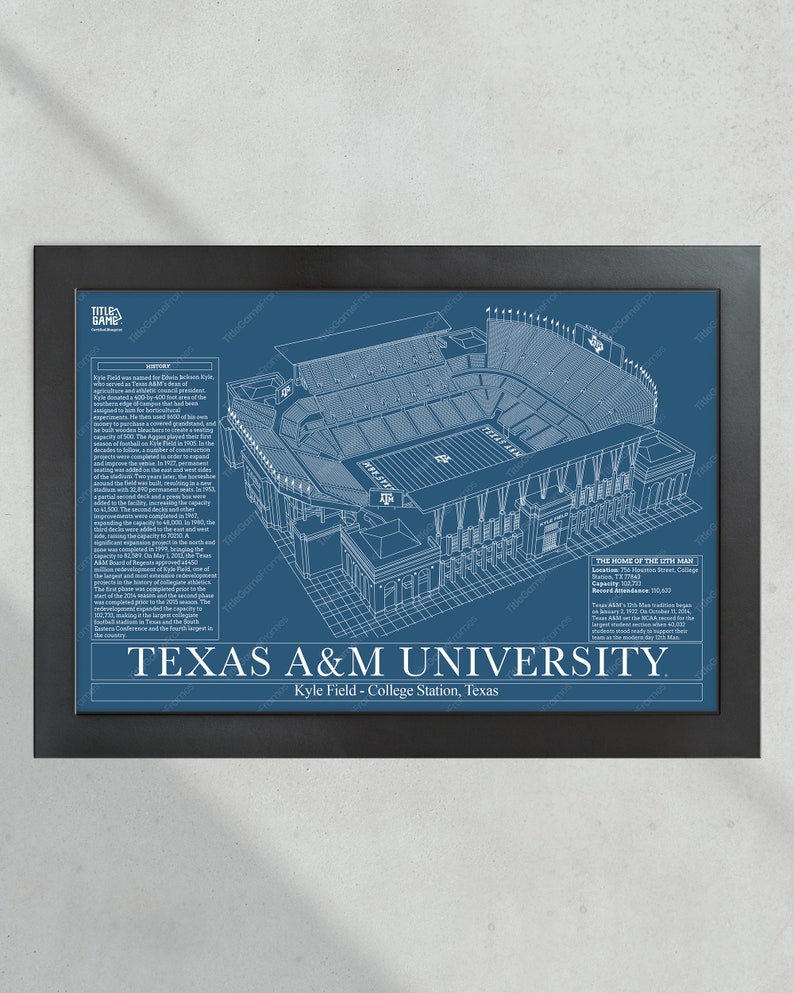 Texas A&M University Aggies Kyle Field Football Stadium Blueprint - Etsy