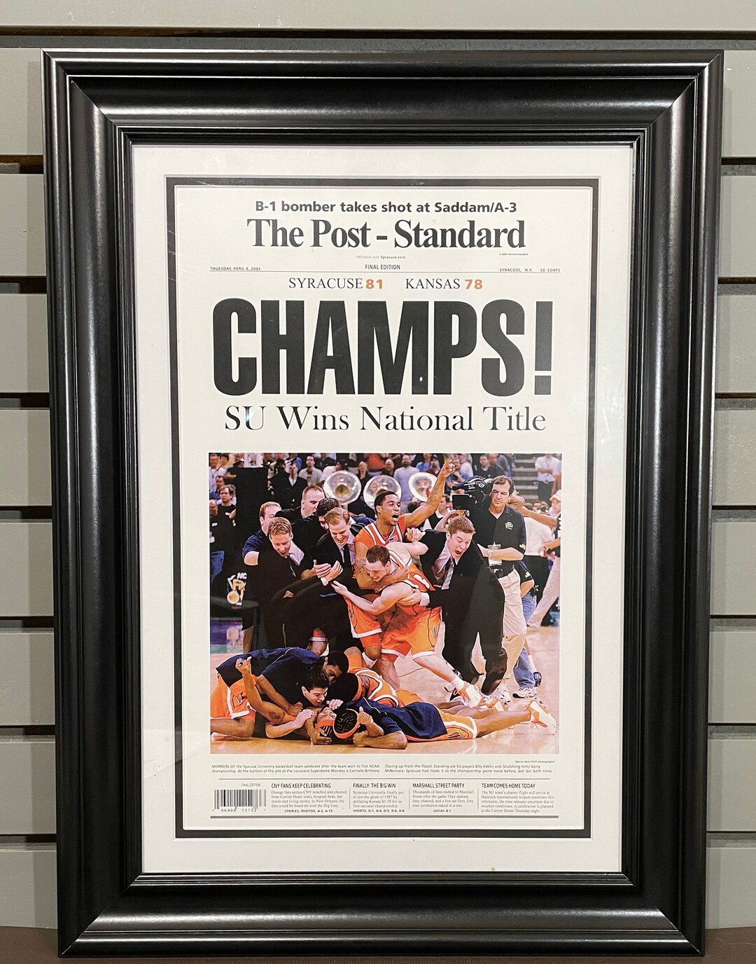 2003 Syracuse Orangemen NCAA College Basketball Champions Framed Front ...
