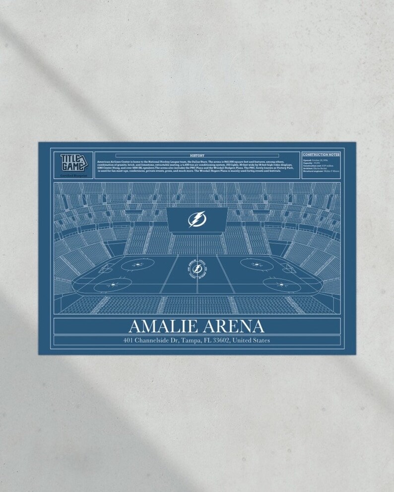 Tampa Bay Lightning Amalie Arena Hockey Stadium Blueprint - Etsy