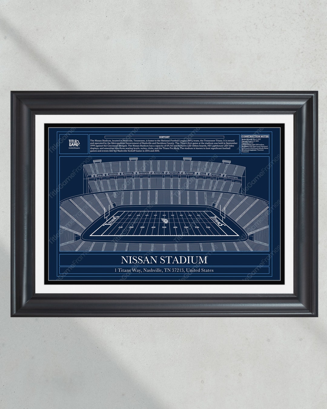 Tennessee Titans Nissan Stadium Blueprint Football Print - Etsy