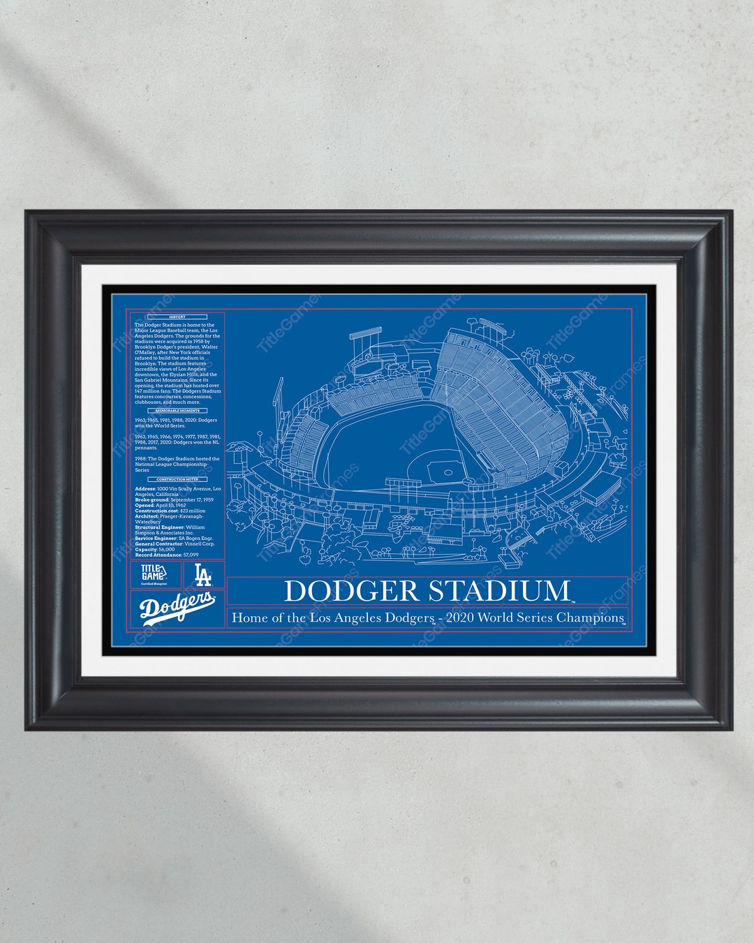 Dodger Stadium Los Angeles Dodgers Stadium Ballpark Blueprint - Etsy