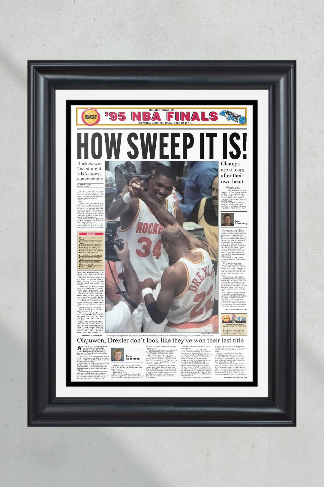 1995 Houston Rockets 'how Sweep is It' NBA Champions Framed Front Page ...