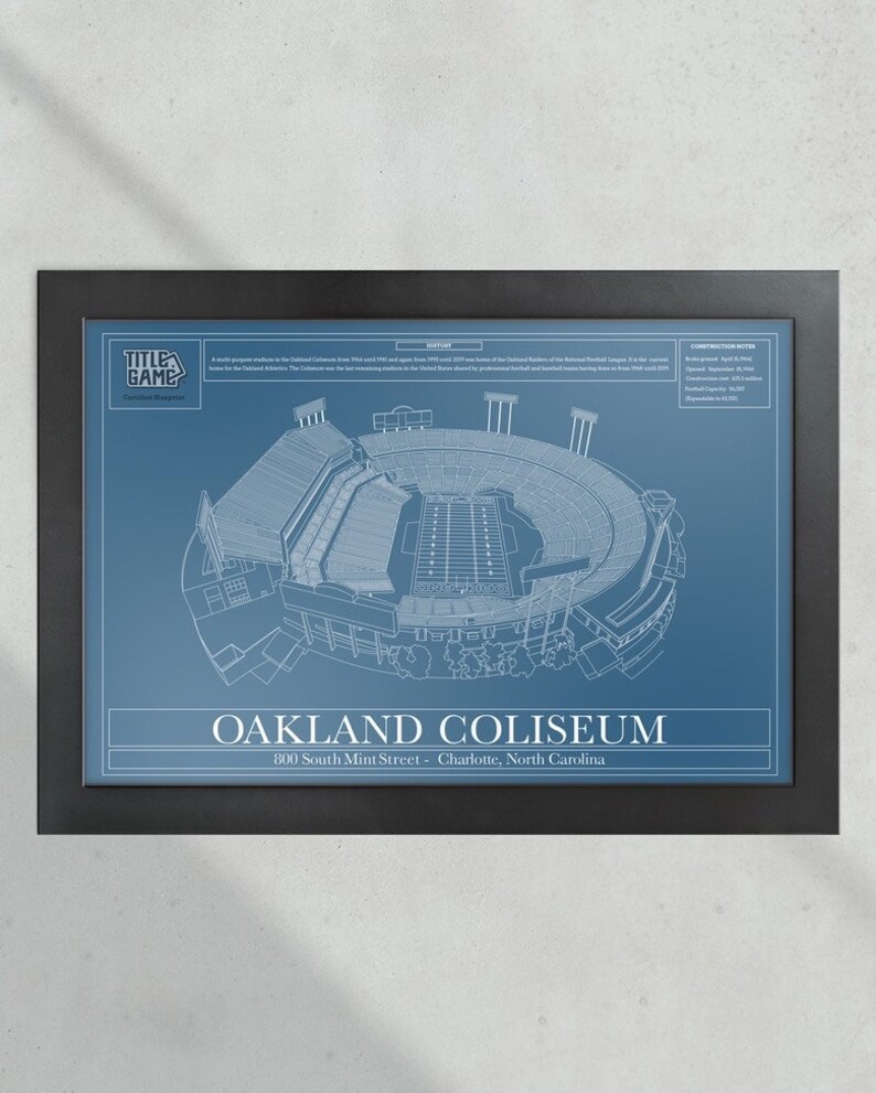 Oakland / Las Vegas Raiders Oakland Coliseum Stadium Blueprint - Etsy
