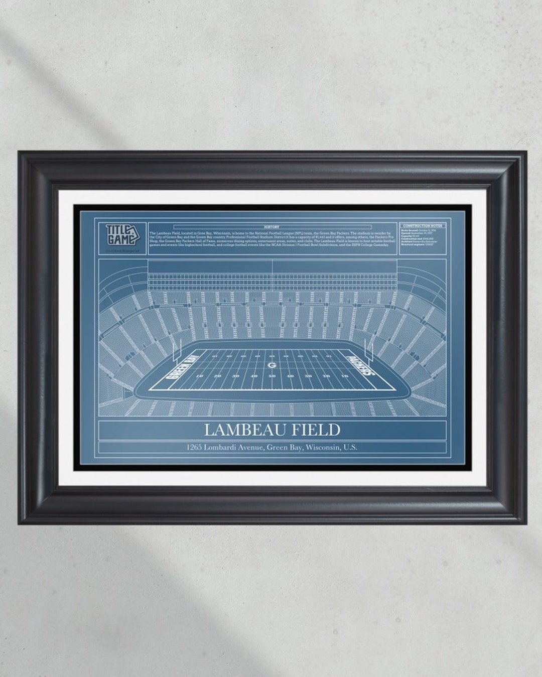 Green Bay Packers Lambeau Field Stadium Blueprint Football - Etsy