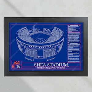 New York Mets Shea Stadium Stadium Ballpark Blueprint Baseball Wall Art ...