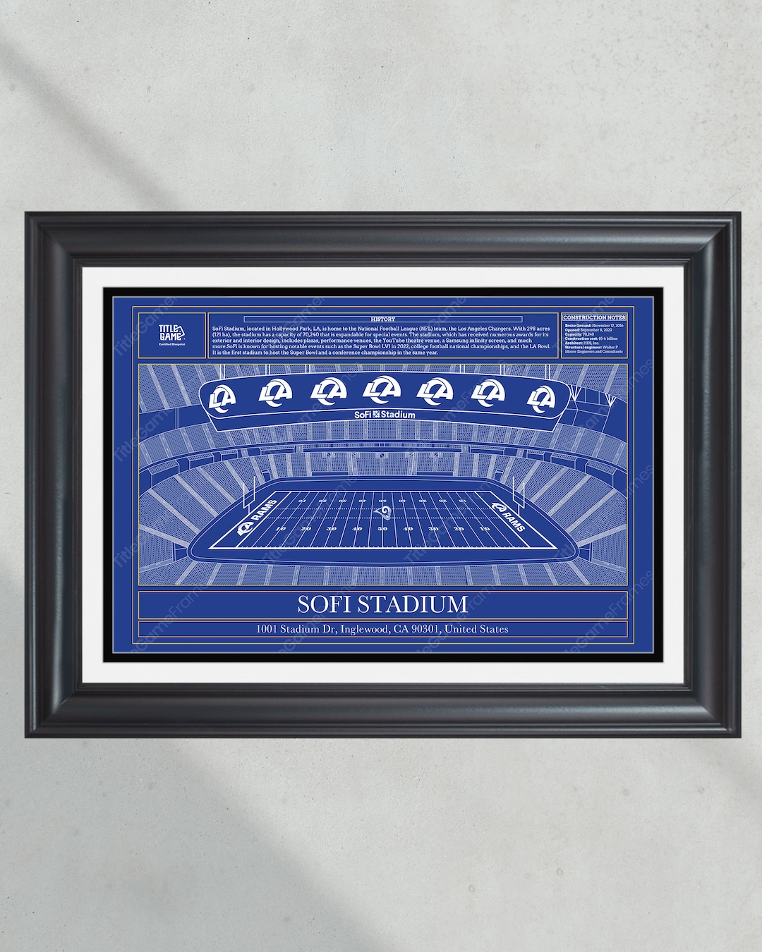 Los Angeles Rams Sofi Stadium Blueprint Football Print - Etsy