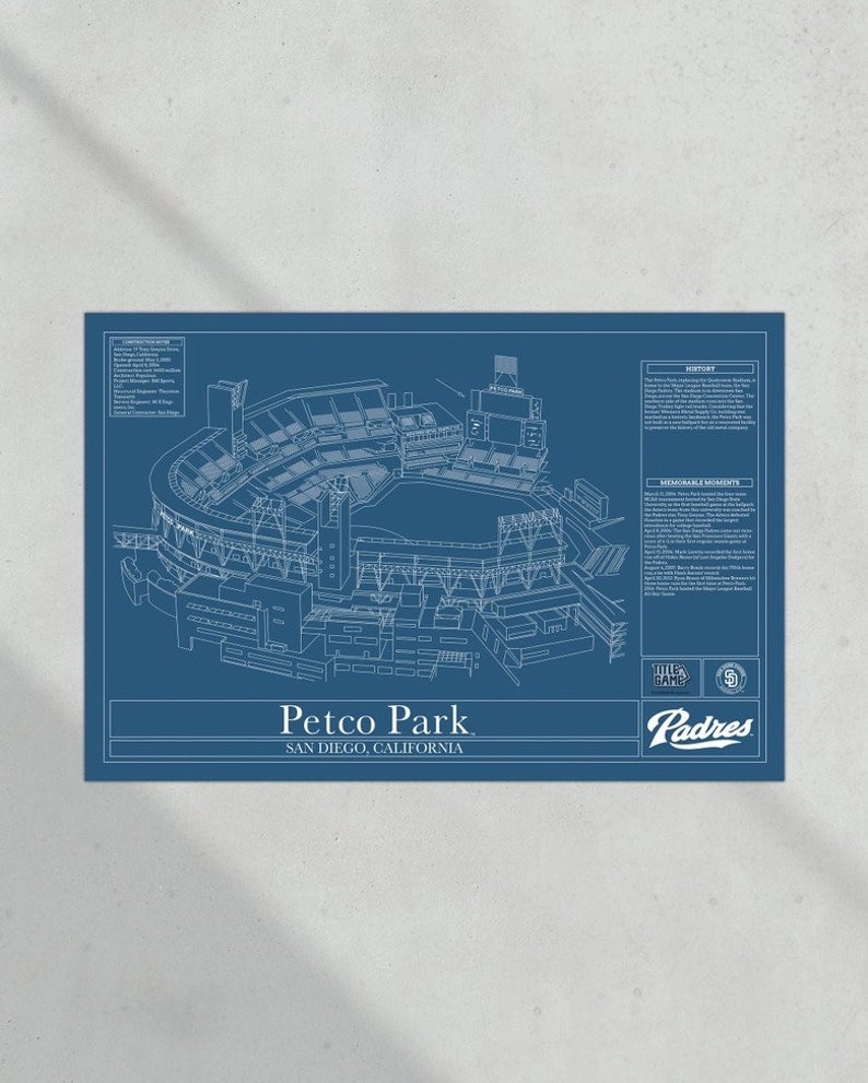 San Diego Padres Petco Park Stadium Ballpark Blueprint - Etsy