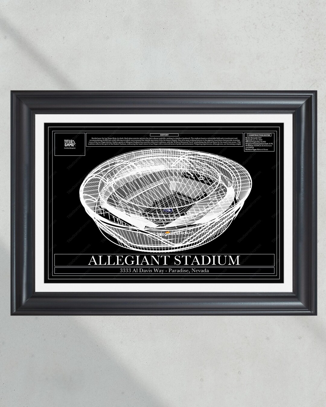 Las Vegas Raiders Allegiant Stadium Blueprint Football Wall Art Print ...
