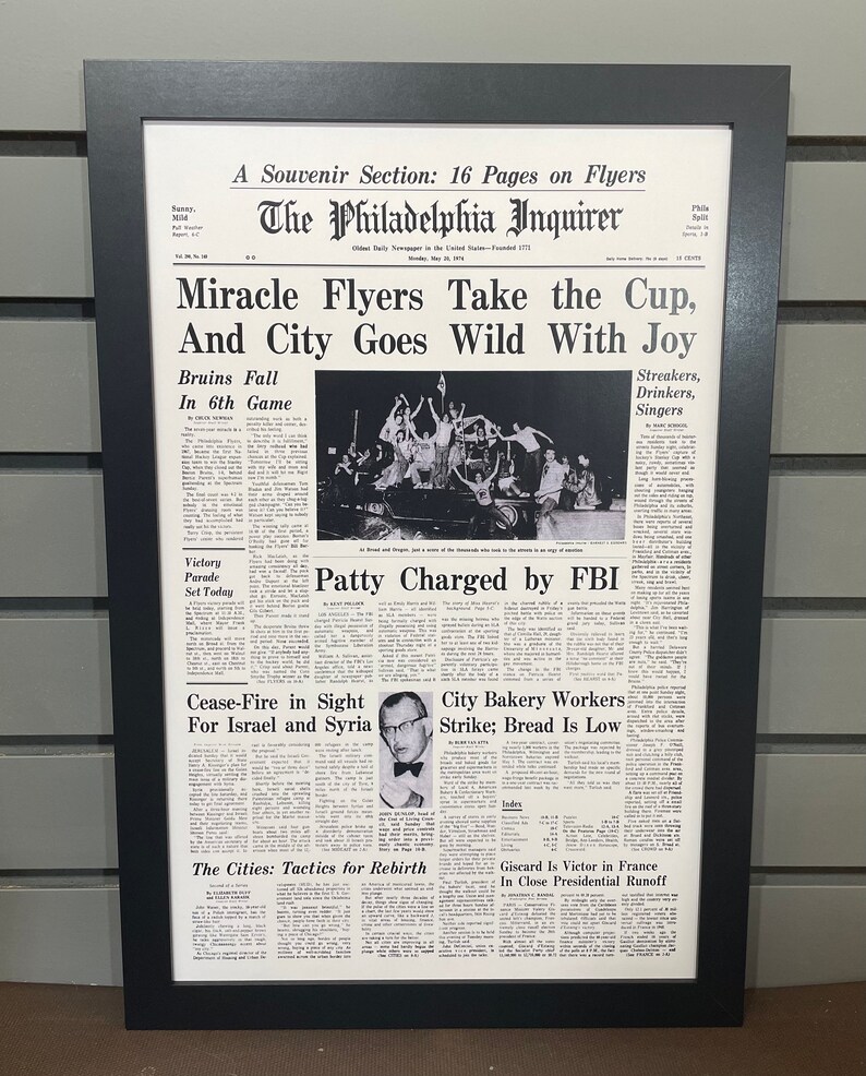 1974 Philadelphia Flyers Stanley Cup Champion Framed Front | Etsy