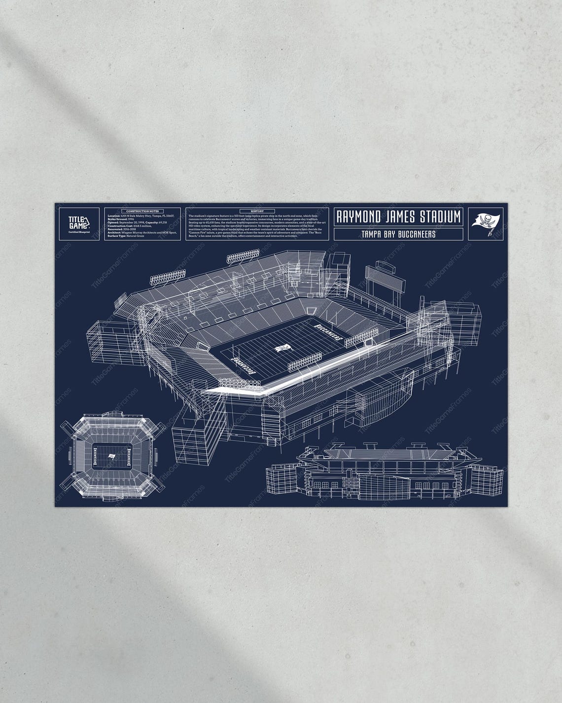 Tampa Bay Buccaneers Raymond James Field Stadium Blueprint Football ...
