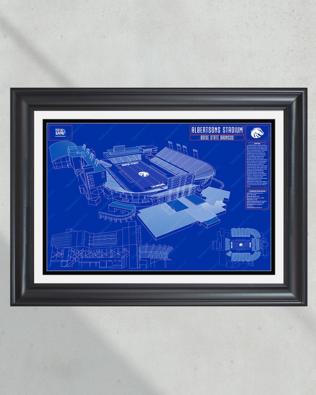 Boise State Broncos Albertsons Stadium Football Blueprint Wall Art - Etsy