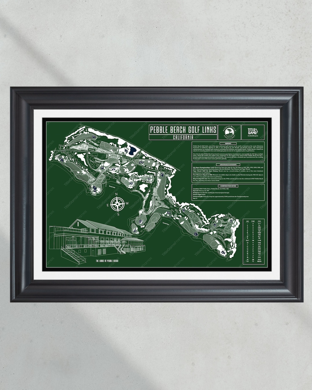 Pebble Beach Golf Links California: Classic Golf Course Blueprint Wall ...