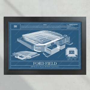 Detroit Lions Ford Field Stadium Blueprint Football Print - Etsy