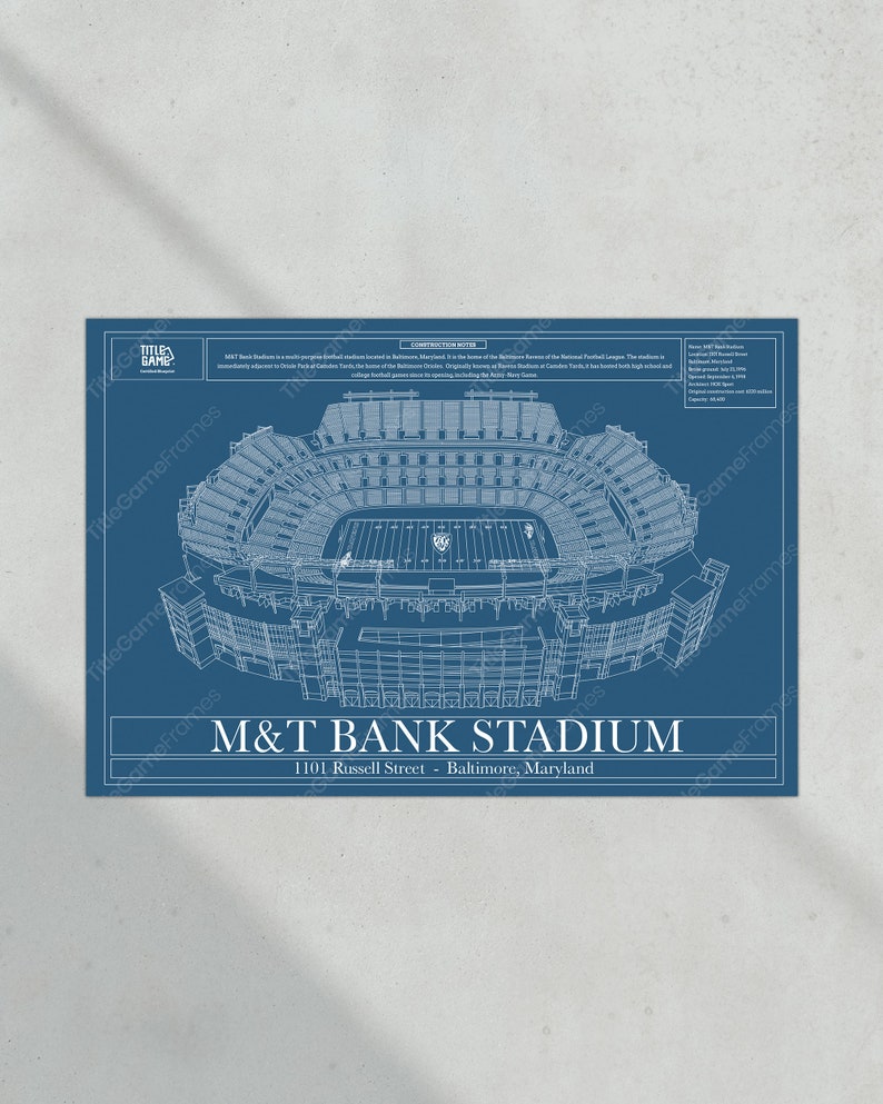 Baltimore Ravens M&T Stadium Blueprint Football Print - Etsy