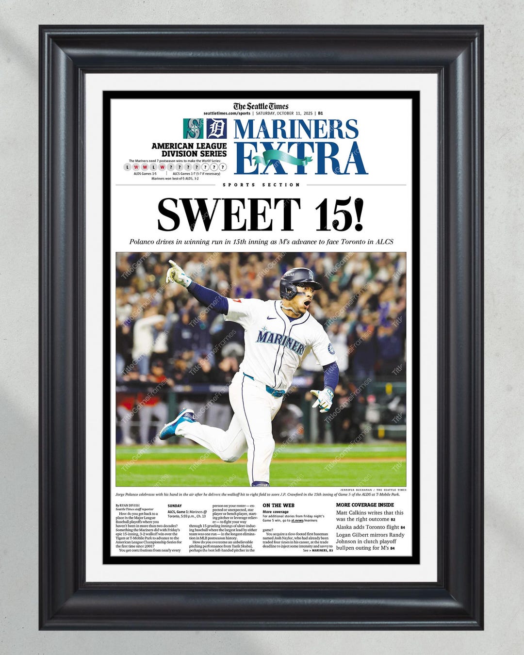 2025 Seattle Mariners ALDS Game 5 Walk-off Win “sweet 15” | Framed ...