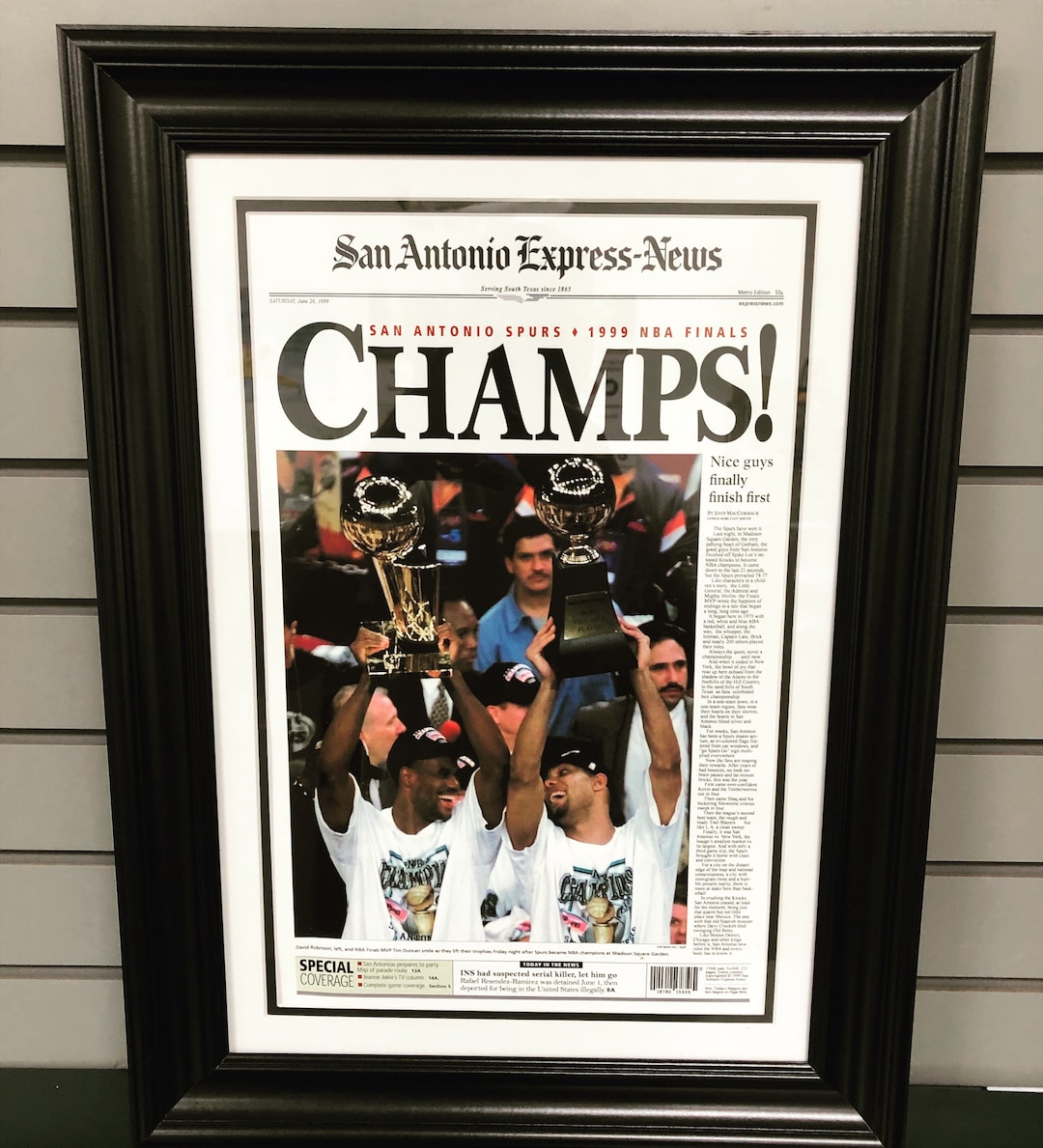 1999 San Antonio Spurs Framed Newspaper Cover Print David Robinson and ...