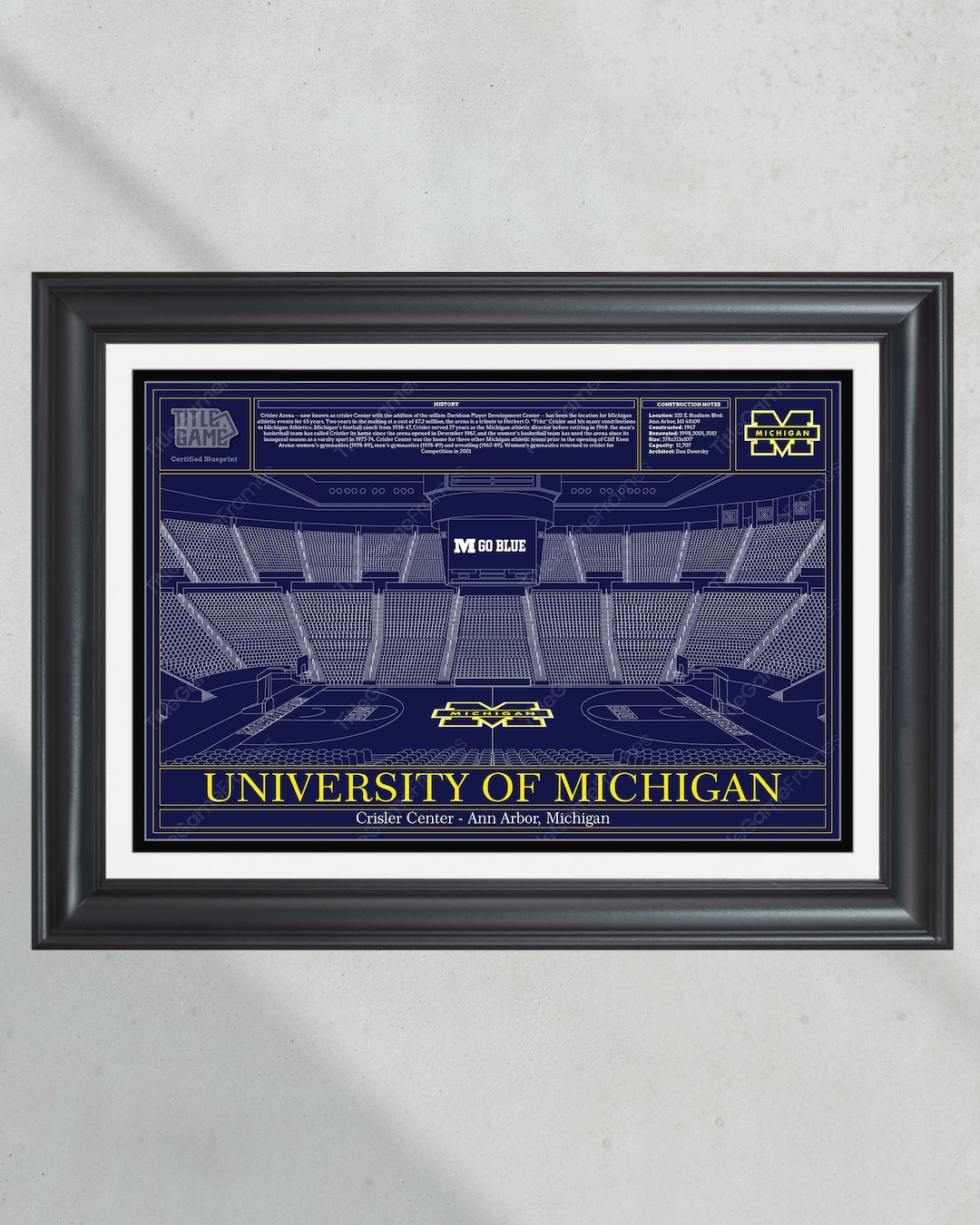 University of Michigan Crisler Center Blueprint Basketball Print - Etsy
