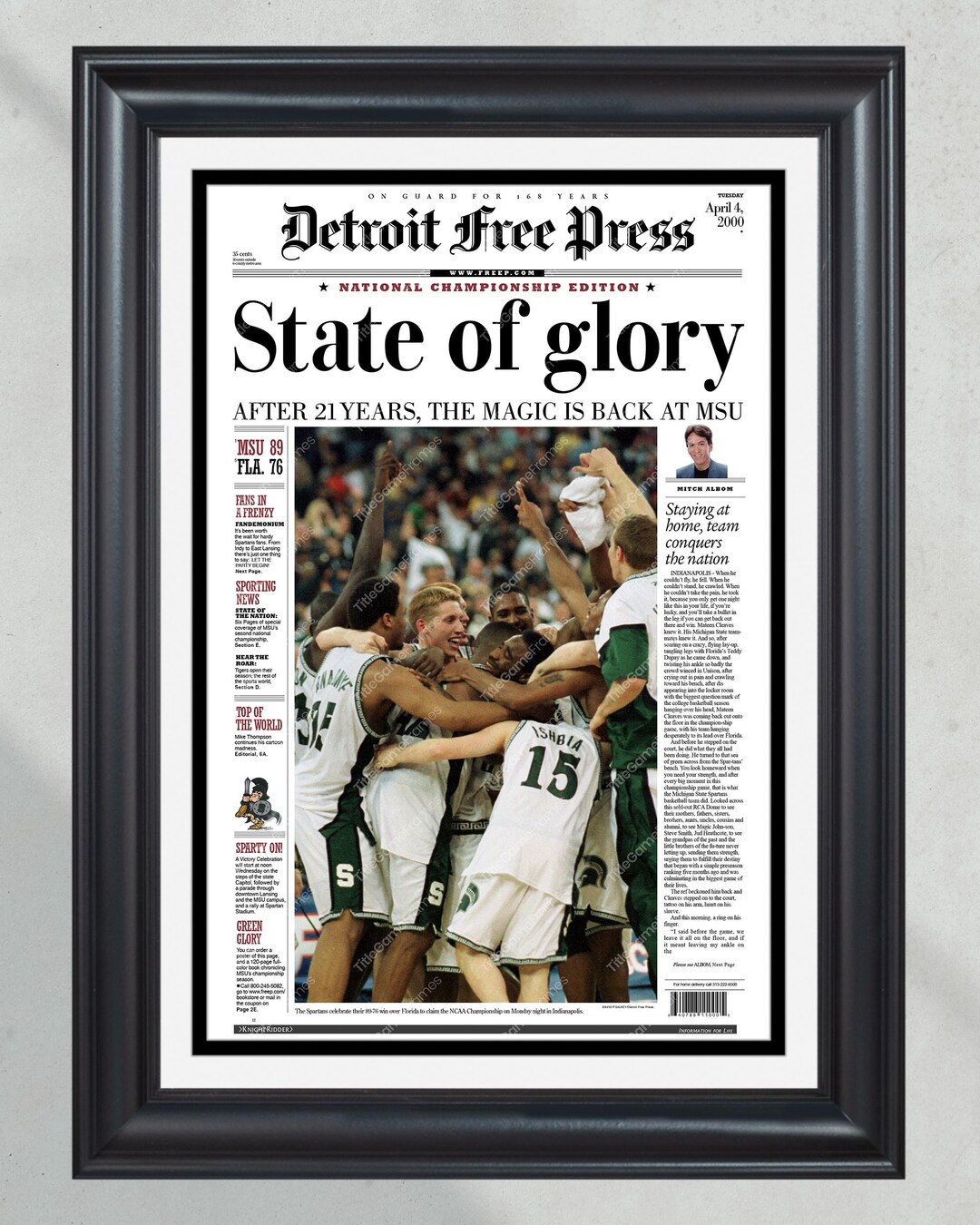 2000 Michigan Spartans College Basketball Champions Framed Front Page ...
