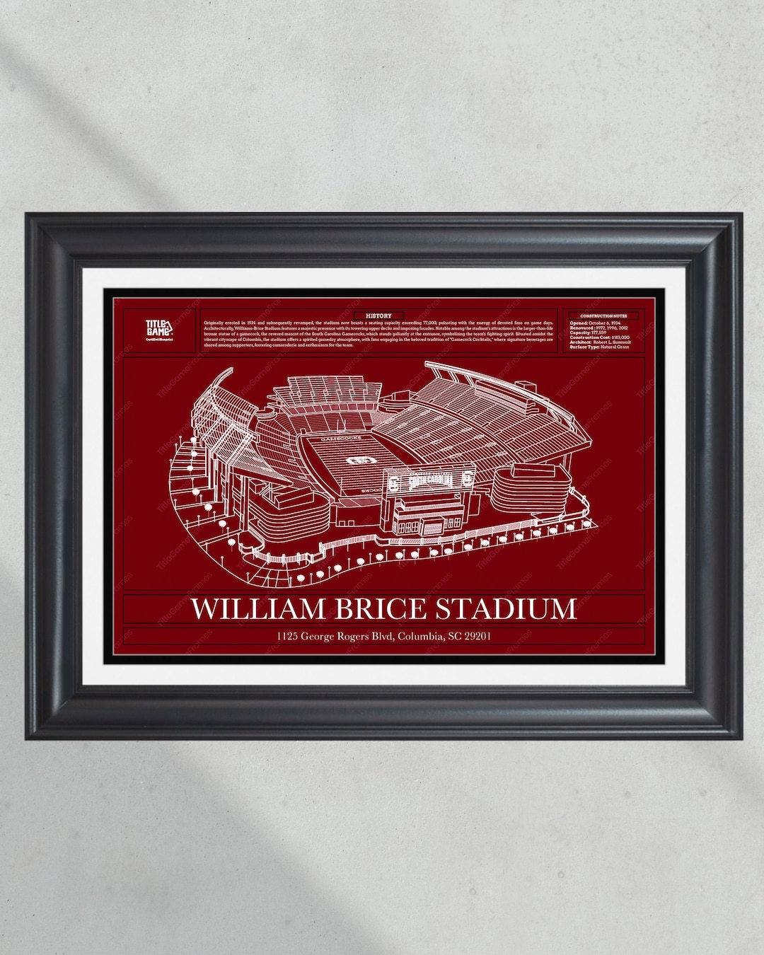 South Carolina Gamecocks Williams-brice Stadium Blueprint: College ...