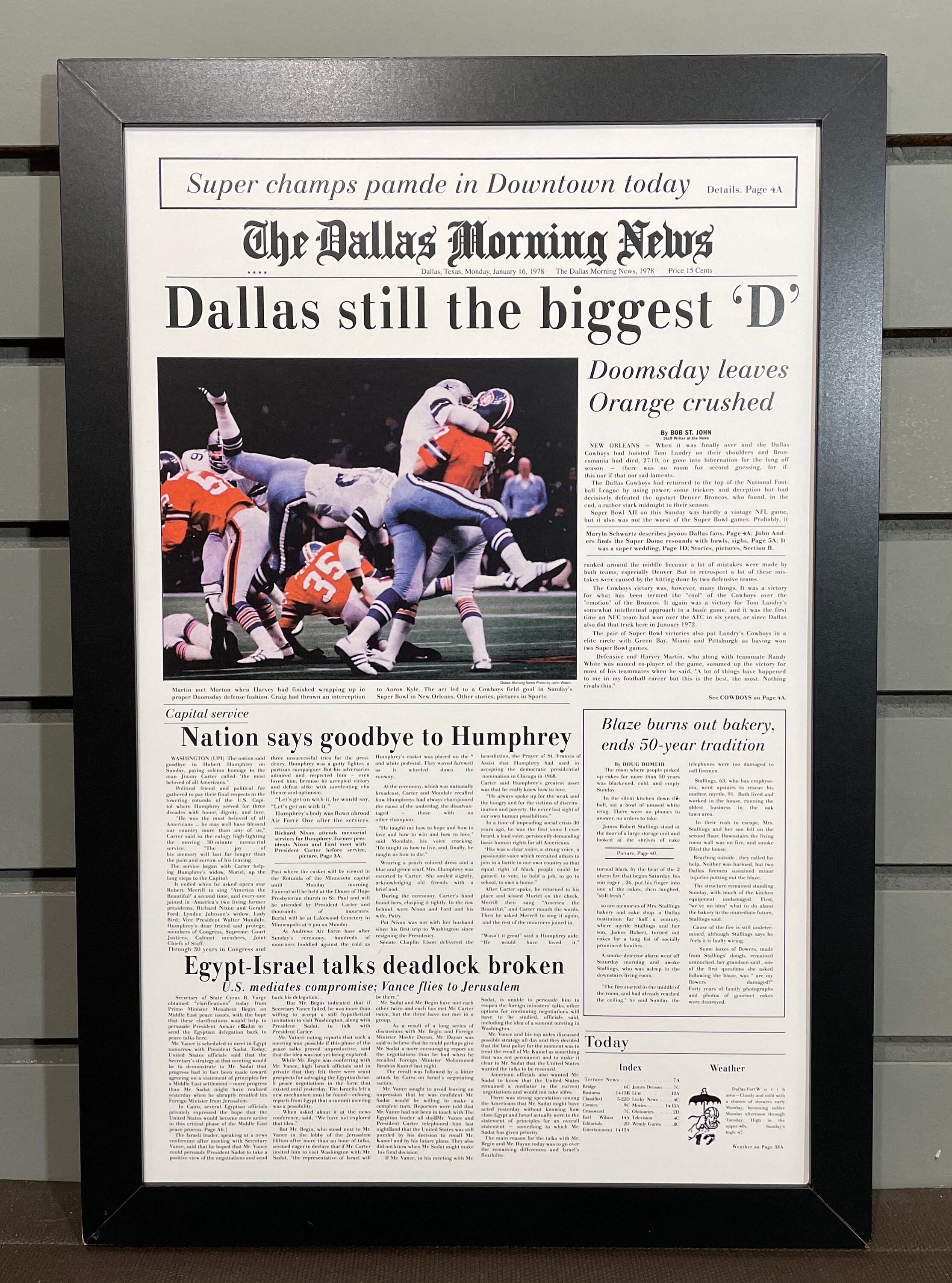 1978 Dallas Cowboys Super XII Champions Framed Front Page - Etsy