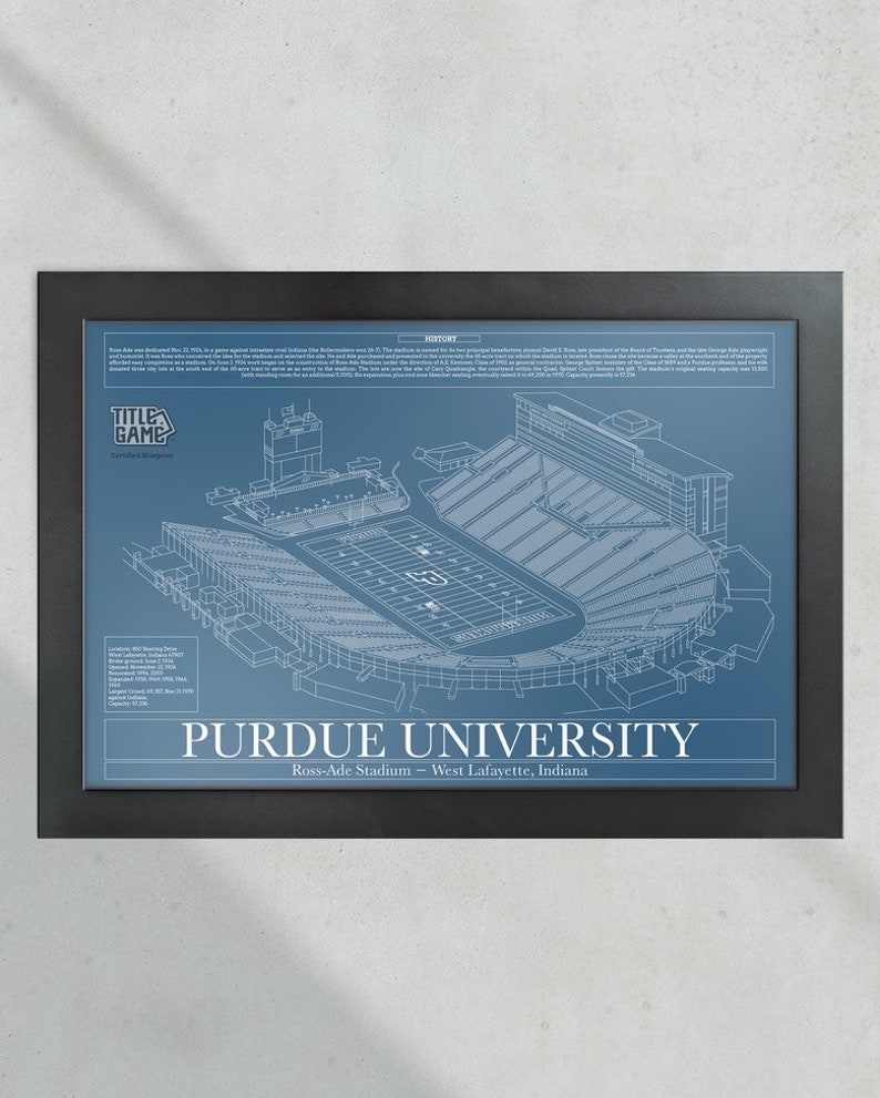 Purdue Boilermakers Ross Ade Stadium Blueprint Football Print - Etsy