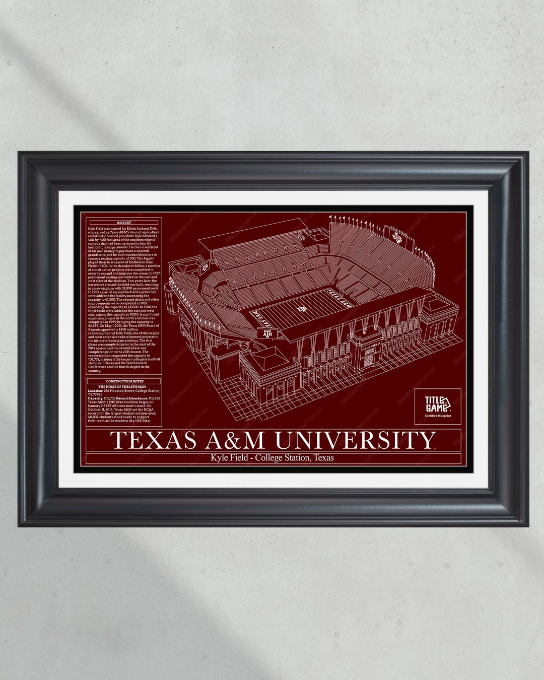 Texas A&M University Aggies Kyle Field Football Stadium Blueprint - Etsy
