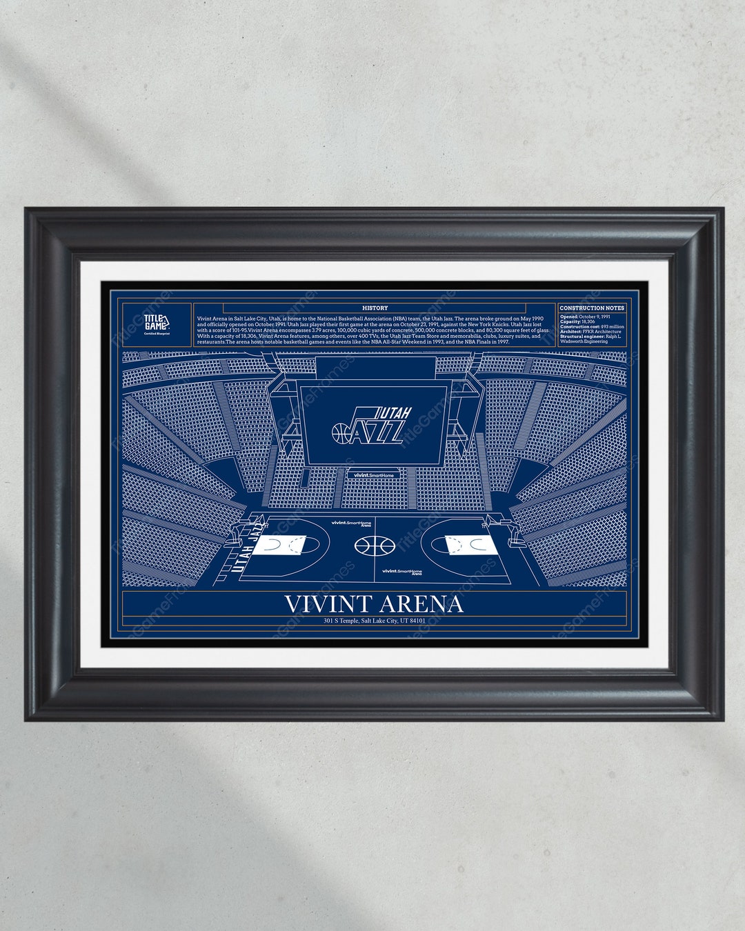 Utah Jazz Vivint Arena NBA Basketball Stadium Blueprint - Etsy