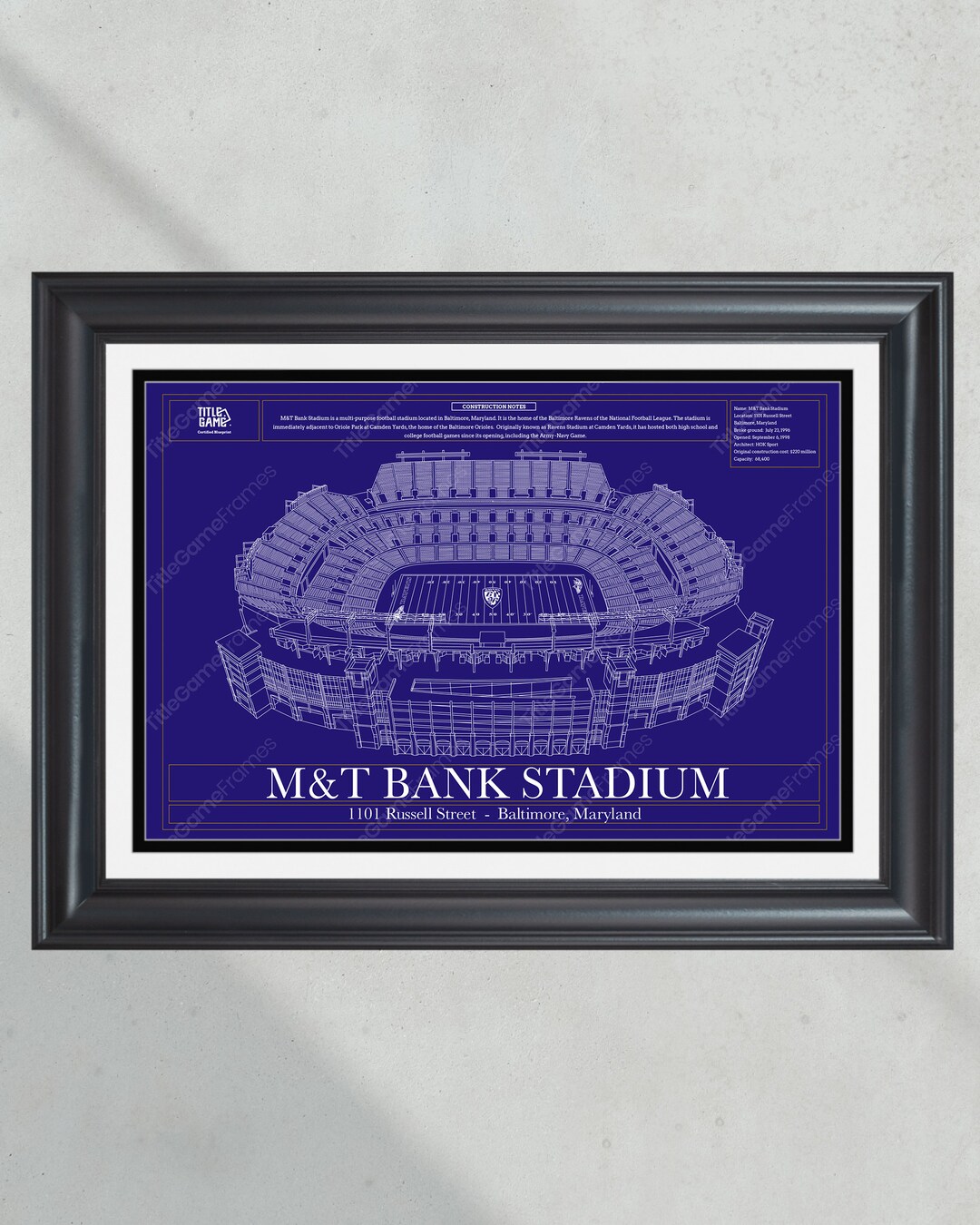 Baltimore Ravens M&T Stadium Blueprint Football Print - Etsy