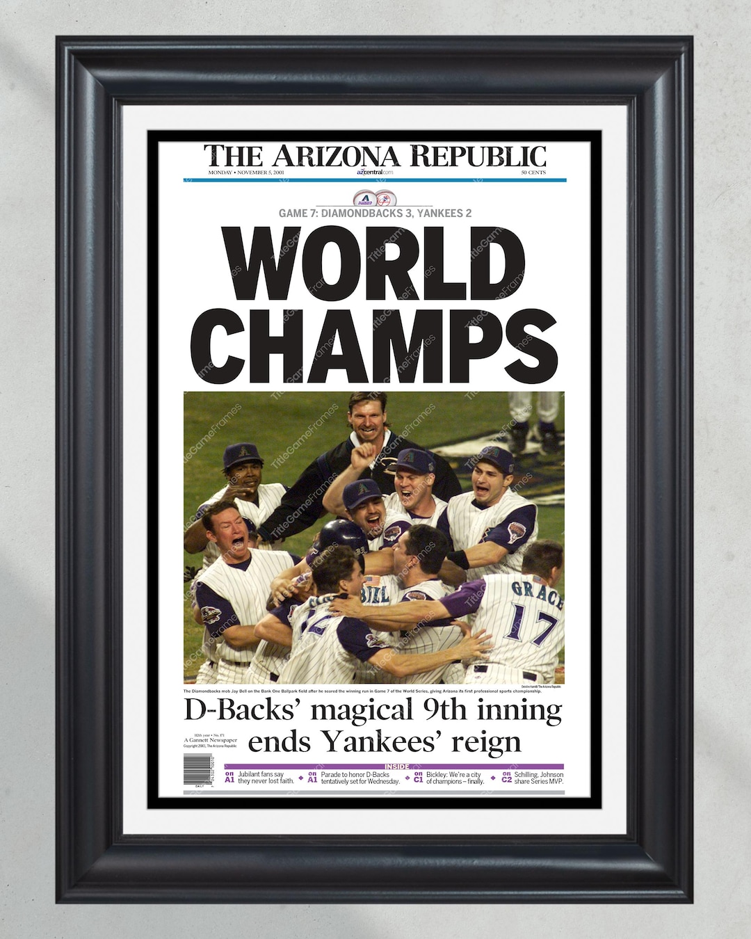 2001 Arizona Diamondbacks World Series Champions Framed Newspaper Print ...