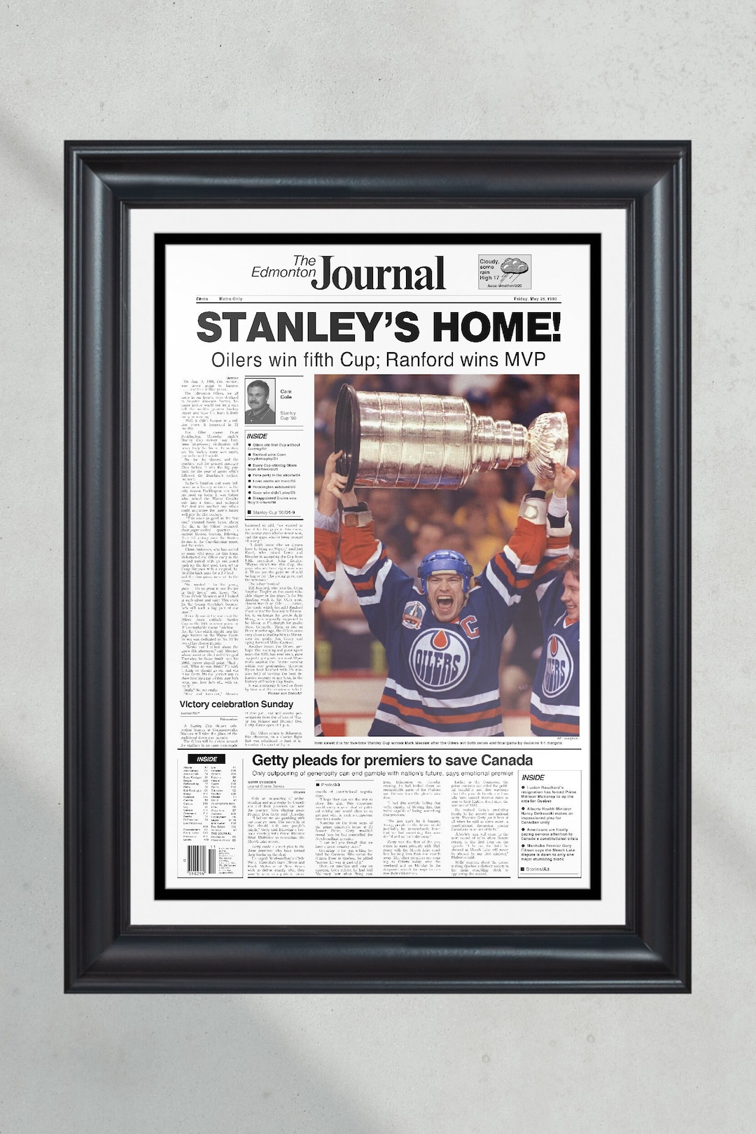 1990 Edmonton Oilers Stanley Cup Champions Mark Messier Front Page ...