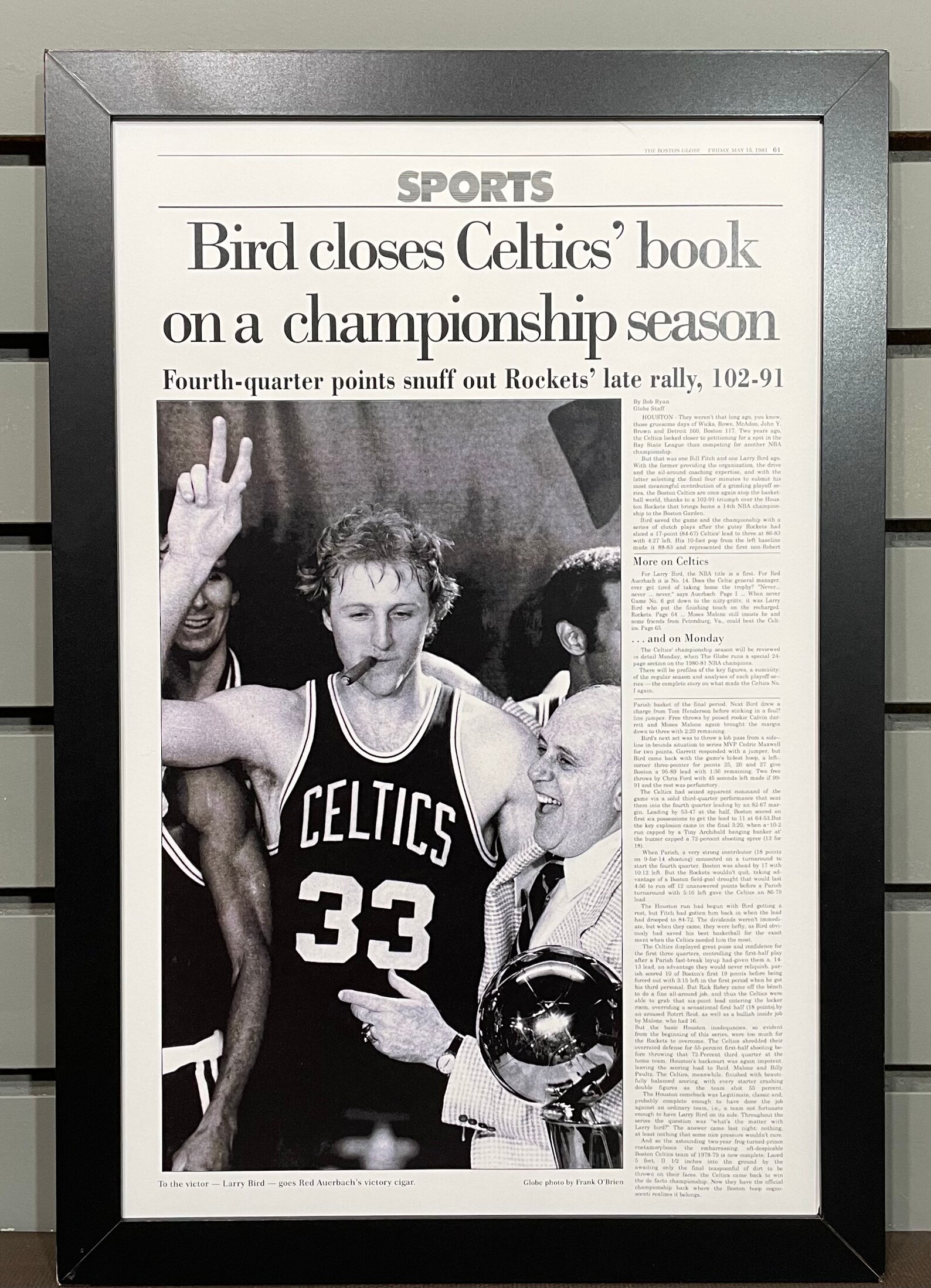 1981 Boston Celtics NBA Champion Framed Front Page Newspaper - Etsy