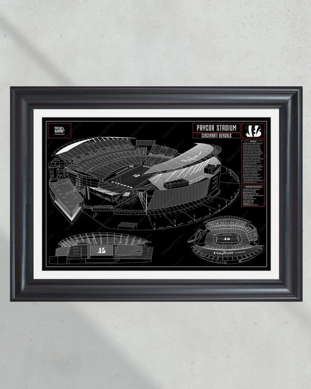 Cincinnati Bengals Paycor Stadium Blueprint Football Print - Etsy