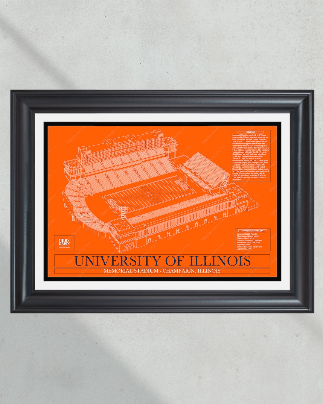 University of Illinois Memorial Stadium Blueprint Football Print - Etsy