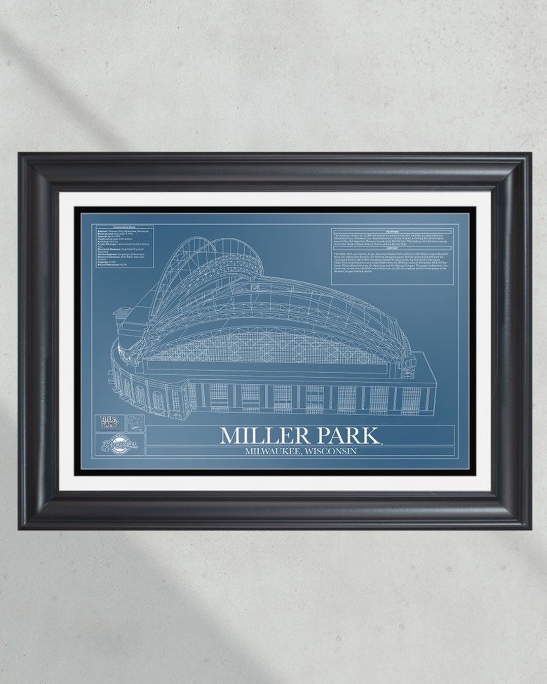 Milwaukee Brewers Miller Park Stadium Ballpark Blueprint - Etsy