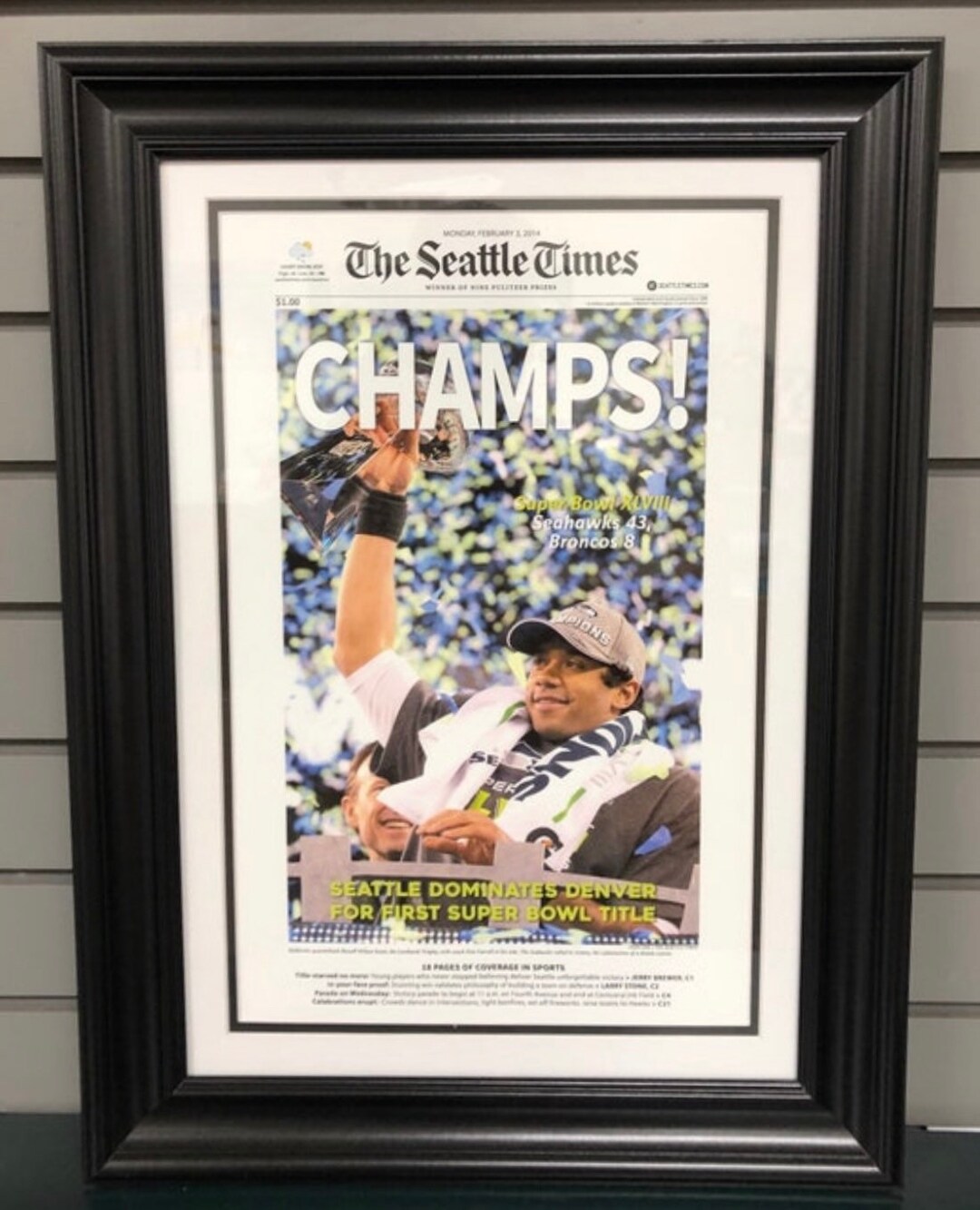 2014 Seattle Seahawks Super Bowl XLVIII Framed Front Page Newspaper ...
