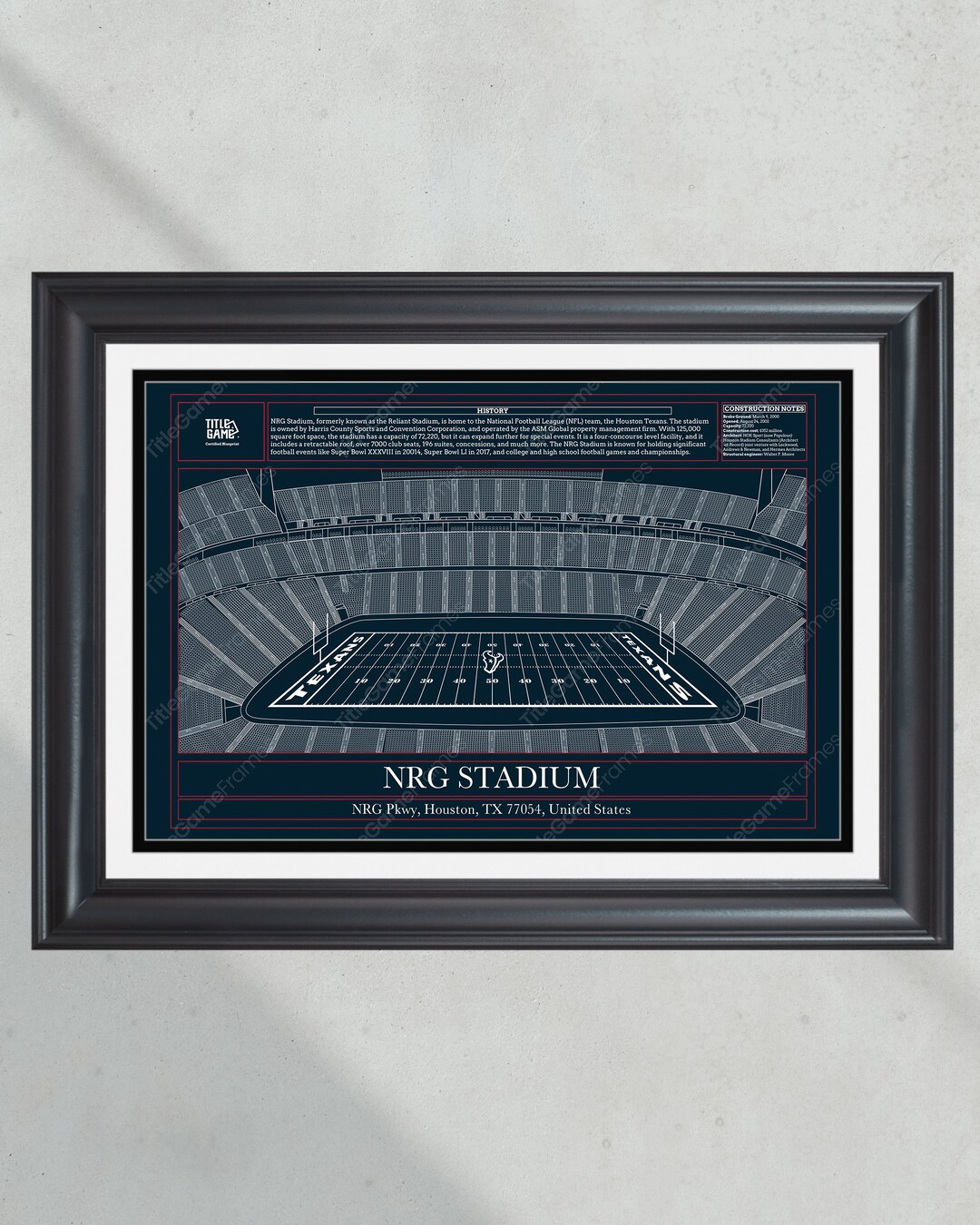 Houston Texans NRG Stadium Blueprint Football Print - Etsy