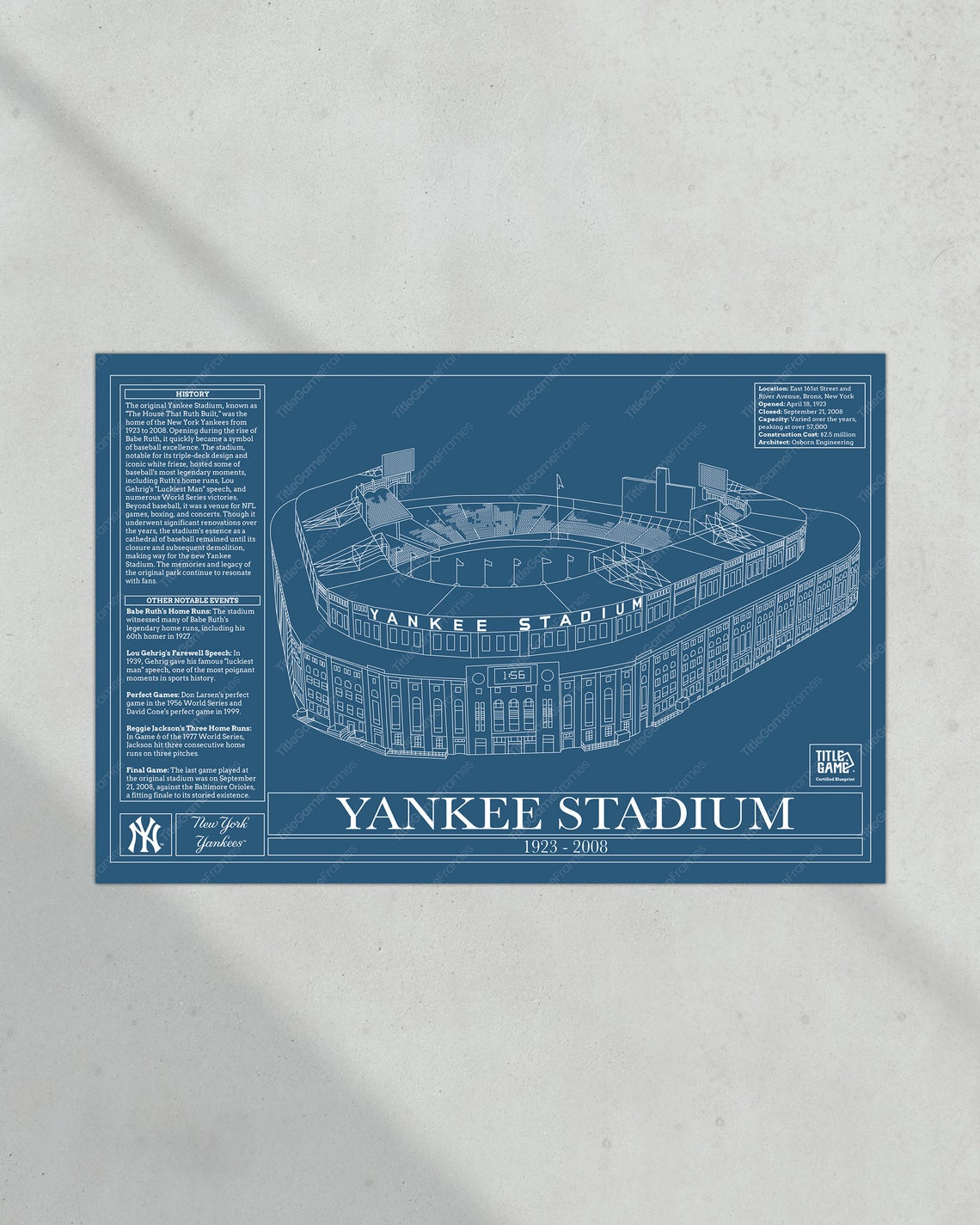 New York Yankees Original Yankee Stadium 1923-2008 Blueprint - Classic ...