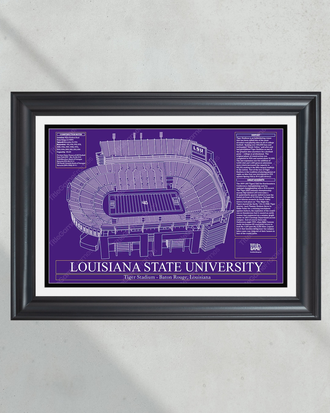Louisiana State University LSU Tigers Tiger Stadium Blueprint Football ...