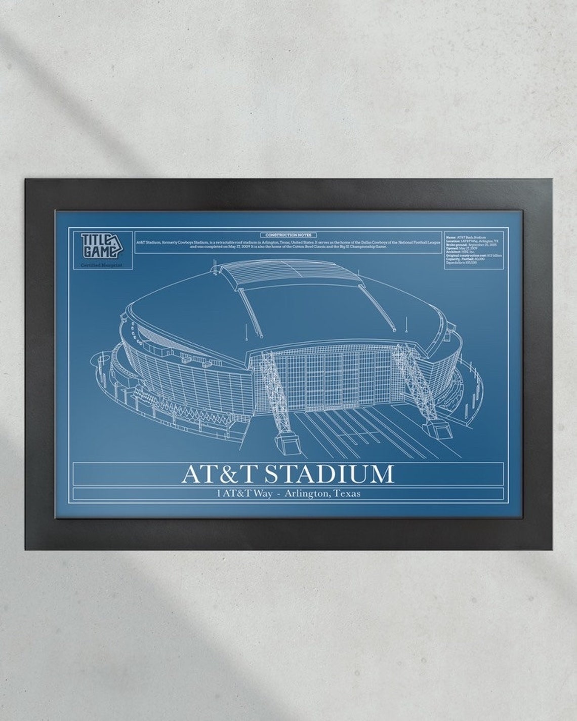 Dallas Cowboys AT&T Stadium Blueprint Football Print - Etsy