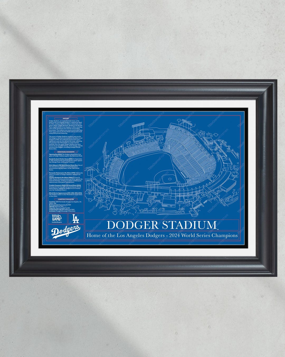 Dodger Stadium Los Angeles Dodgers Stadium Ballpark Blueprint Baseball ...