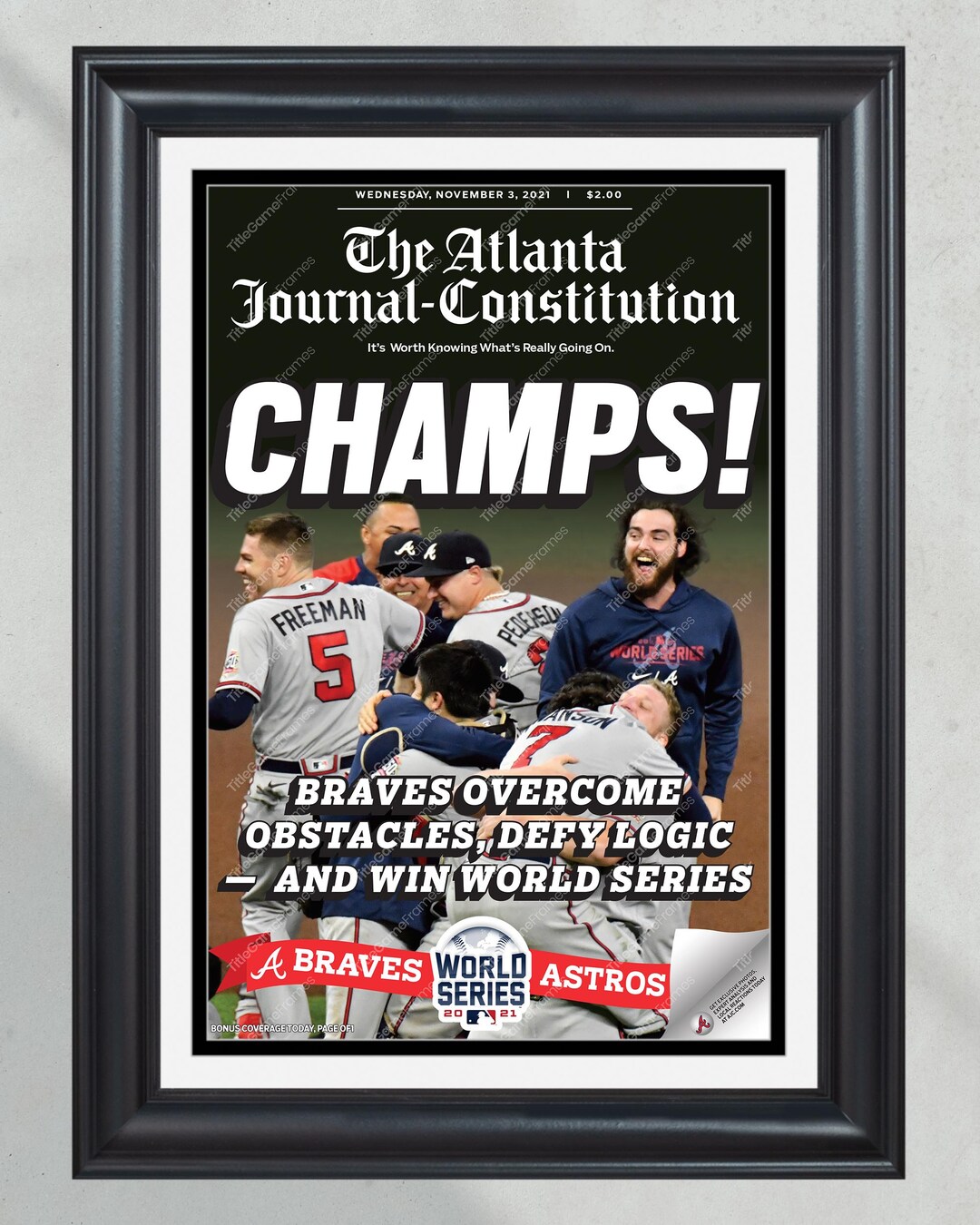 2021 Atlanta Braves World Series Champions Framed Front Page Newspaper ...