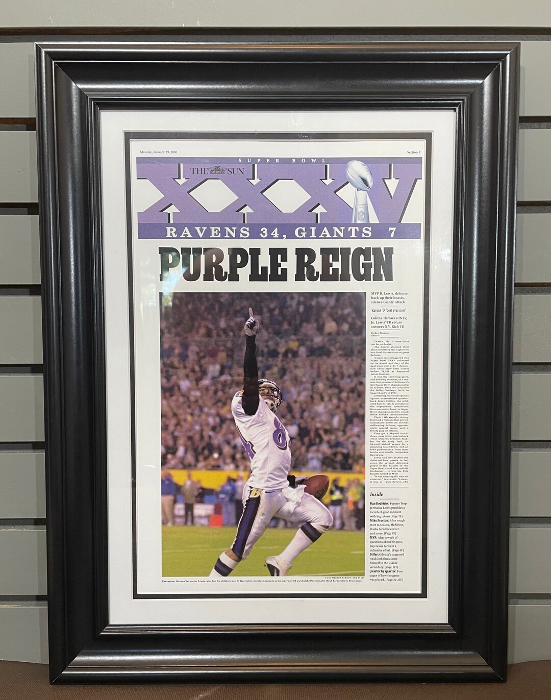 2001 Baltimore Ravens Super Bowl Champions Framed Front Page Newspaper ...