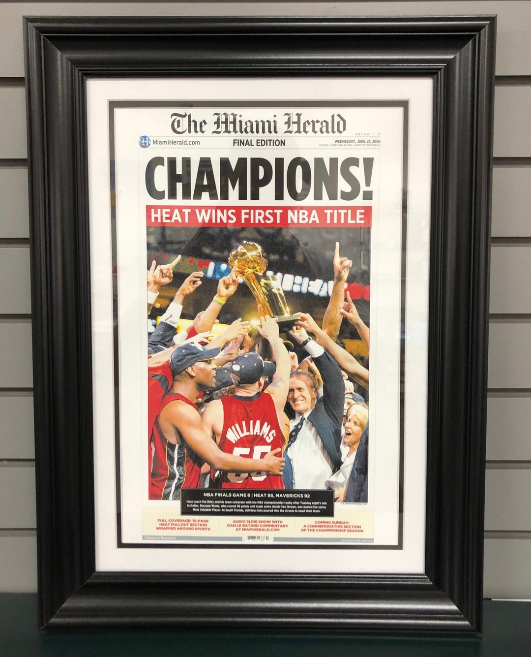 2006 Miami Heat NBA Champion Framed Newspaper Front Page Newspaper ...