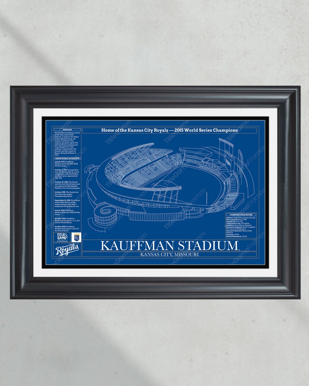 Kansas City Royals Kauffman Stadium Ballpark Blueprint Baseball Wall ...