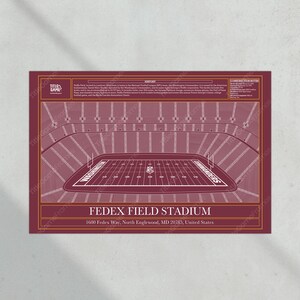 Washington Commanders Fedex Field Stadium Blueprint Football Print - Etsy
